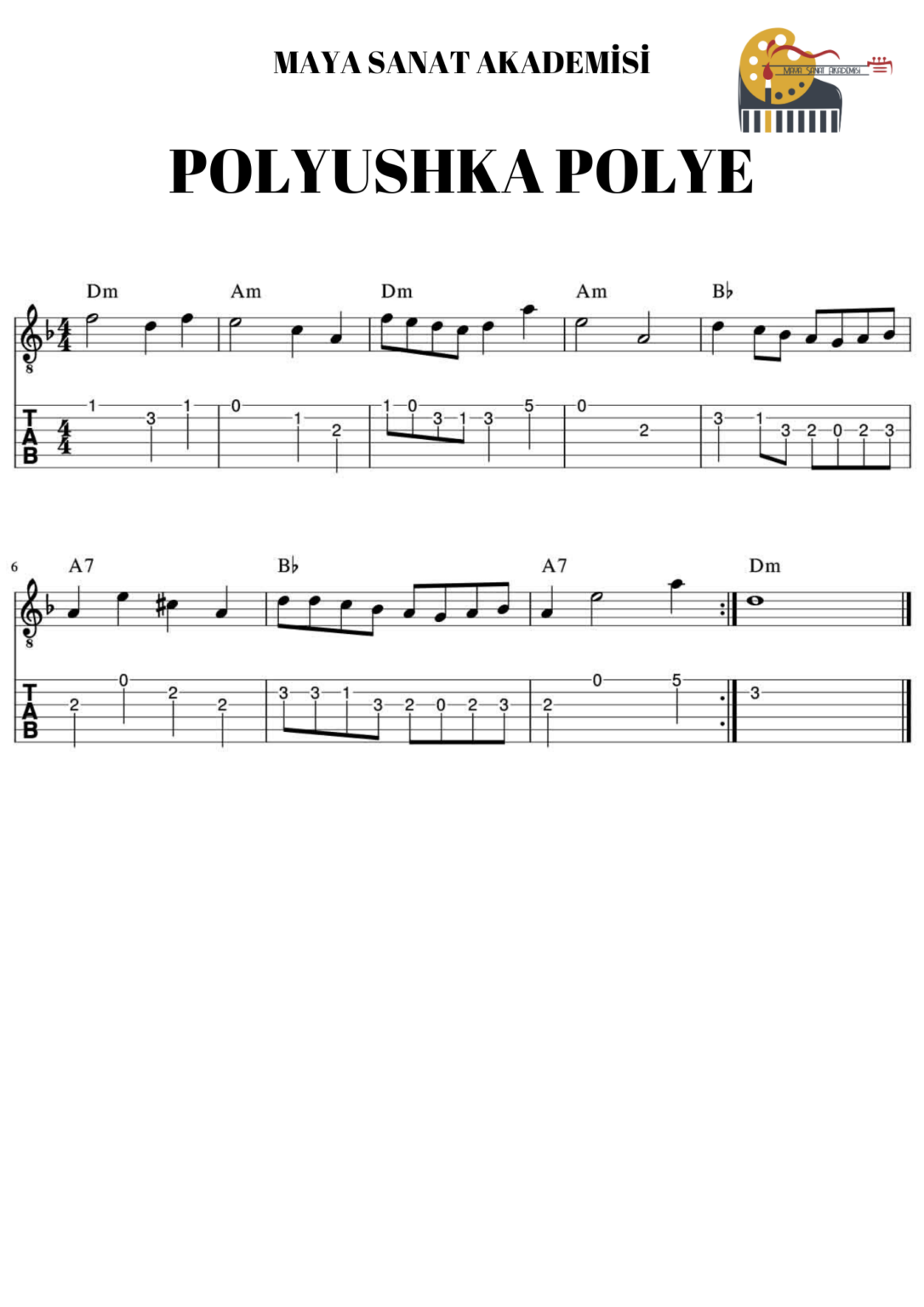 Polyushka Polye Notaları, Tabları ve Akorları | Maya Sanat Akademi